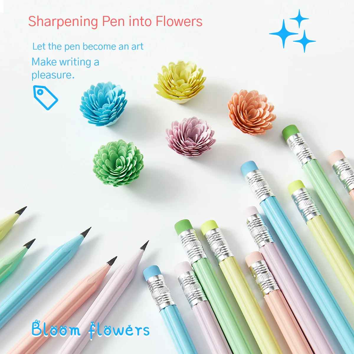 Petal Pencil HB Macaron Resin Pencils with Eraser Cute Flower Shaped ...